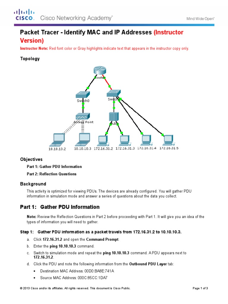 5.1.4.4 Packet Tracer - Identify MAC and IP Addresses Instructions IG | PDF