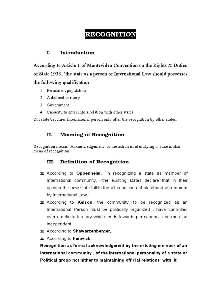 Recognition | PDF | Sovereign State | Political Science