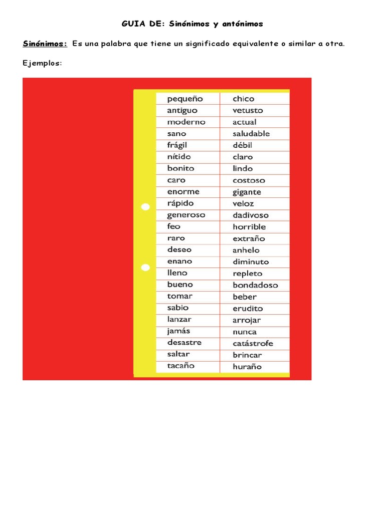 Guia de Sinonimos y Antonimos. Género Literario | PDF | Artes del ...