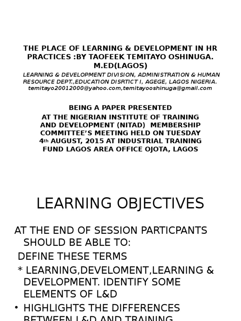 The Place Of Learning And Development In Human Resource Practices