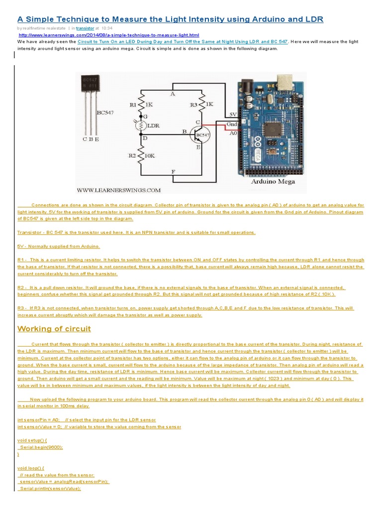 A Simple Technique To Measure The Light Intensity Using Arduino and LDR ...
