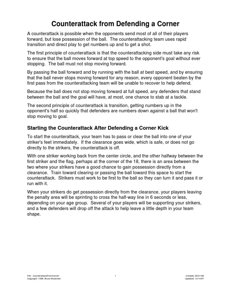 Counterattack From Corner Kick | PDF | Forward (Association Football) | Defender (Association ...