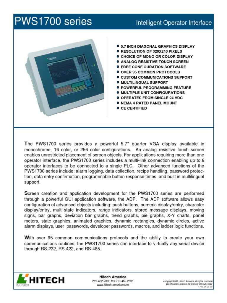 PWS1700 Series: Intelligent Operator Interface | PDF | Graphical User ...