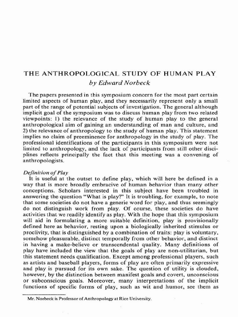The Anthropological Study O F Human Play: B y Edward Norbeek | PDF ...