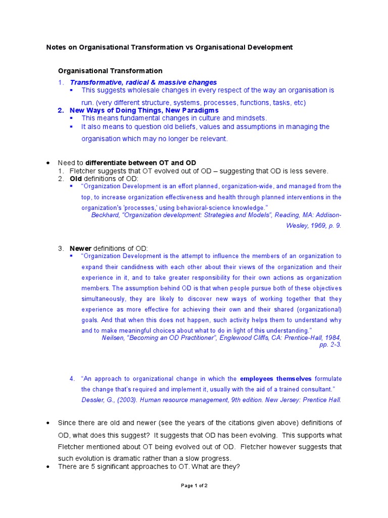 Organisational Transformation Vs Organisational Development Notes | PDF ...