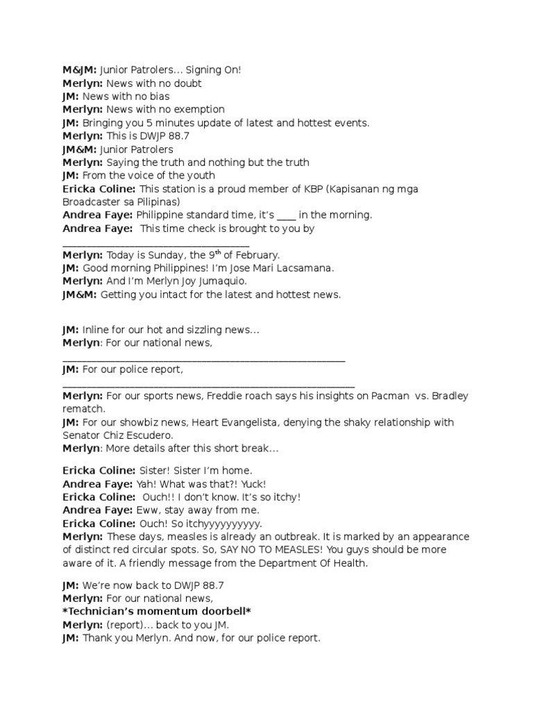 Radio Broadcasting Script | PDF