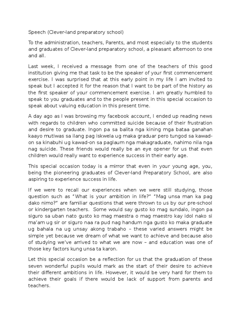 Graduation Speech | PDF | Schools | Students