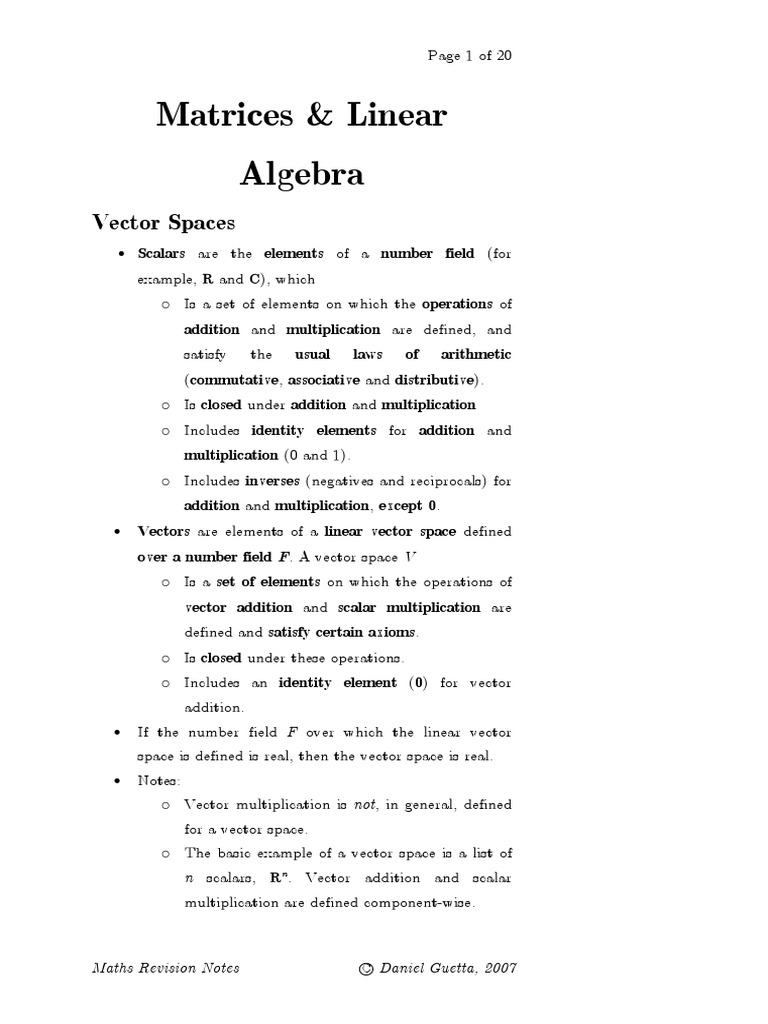 Matrices & Linear Algebra: Vector Spaces | PDF | Eigenvalues And ...