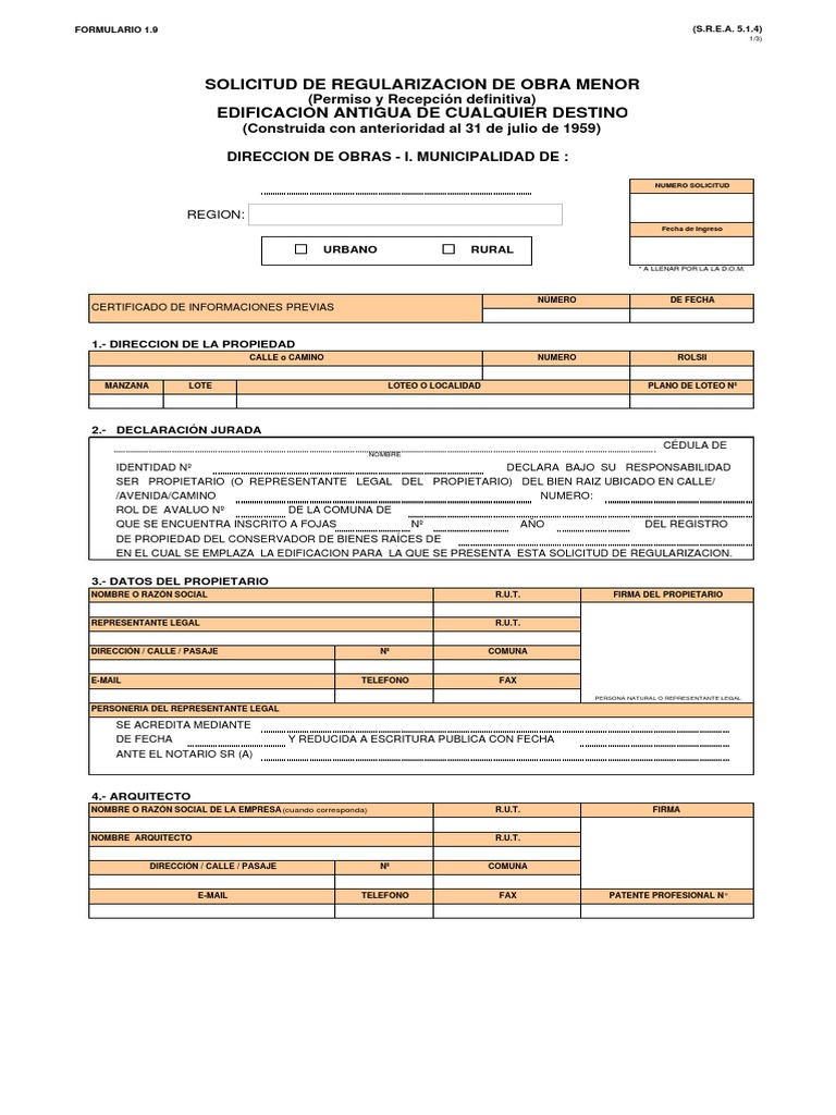 Solicitud de Regularizacion de Obra Menor Edificacion Antigua de Cualquier Destino | PDF ...