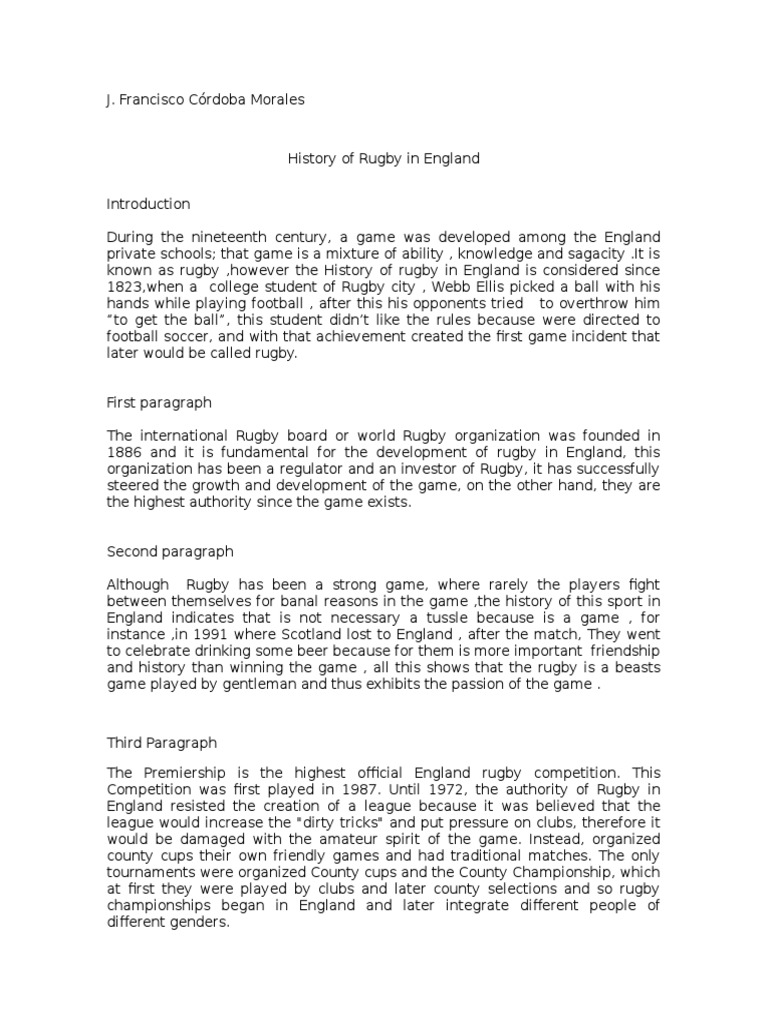 Essay | PDF | Rugby Union | Sports