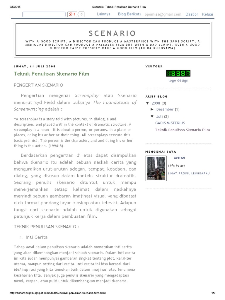 Scenario - Teknik Penulisan Skenario Film | PDF
