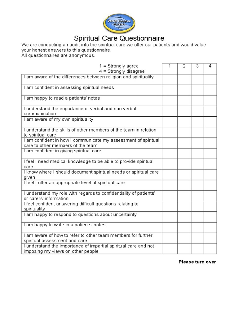 Spiritual Care Questionnaire | PDF | Lifestyle