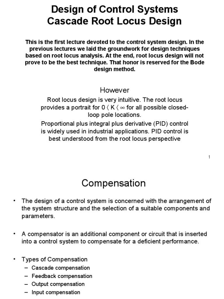 Design Of Control Systems Cascade Root Locus Pdf Control Theory