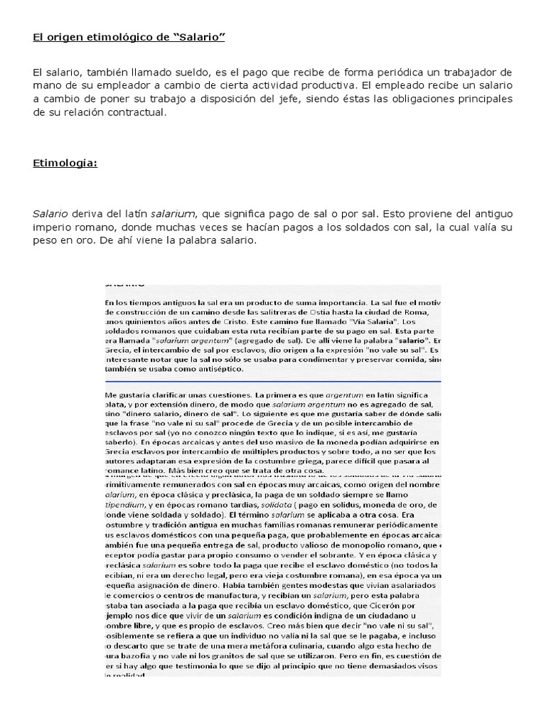 Origen etimológico de "salario" | PDF | Salario | Derecho laboral