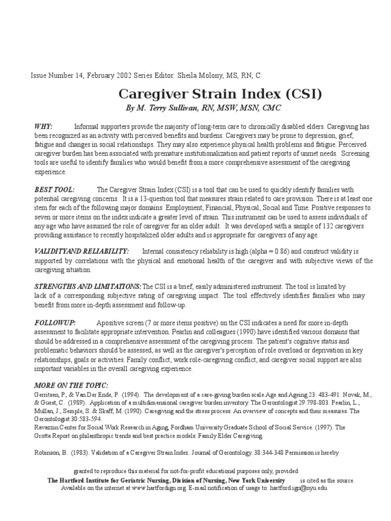 Caregiver Strain Index | Caregiver | Applied Psychology