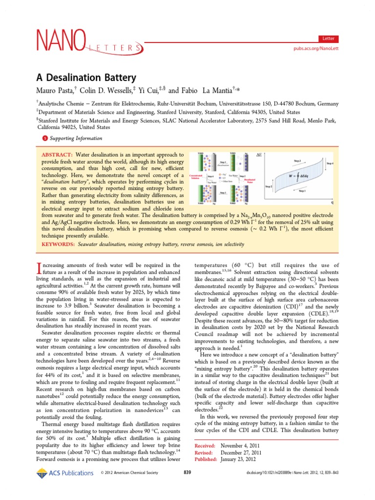 A Desalination Battery | PDF | Desalination | Battery (Electricity)