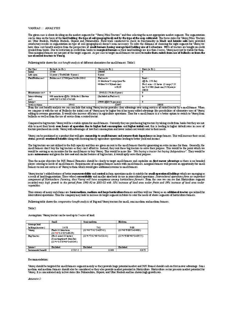 Vanraj:::: Analysis: Use of Rented Tractors To Vanraj | PDF | Tractor ...