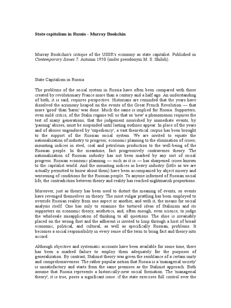 State Capitalism in Russia - Murray Bookchin | Download Free PDF ...