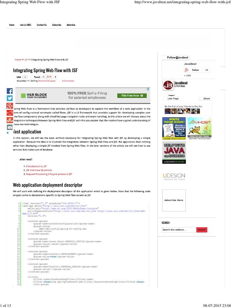 Integrating Spring Web Flow With JSF | Download Free PDF | Xhtml | Html