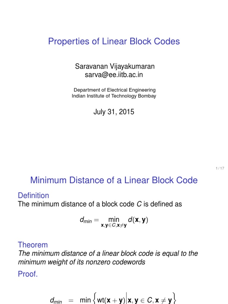 Properties of Linear Block Codes | PDF | Theoretical Computer Science | Algebra