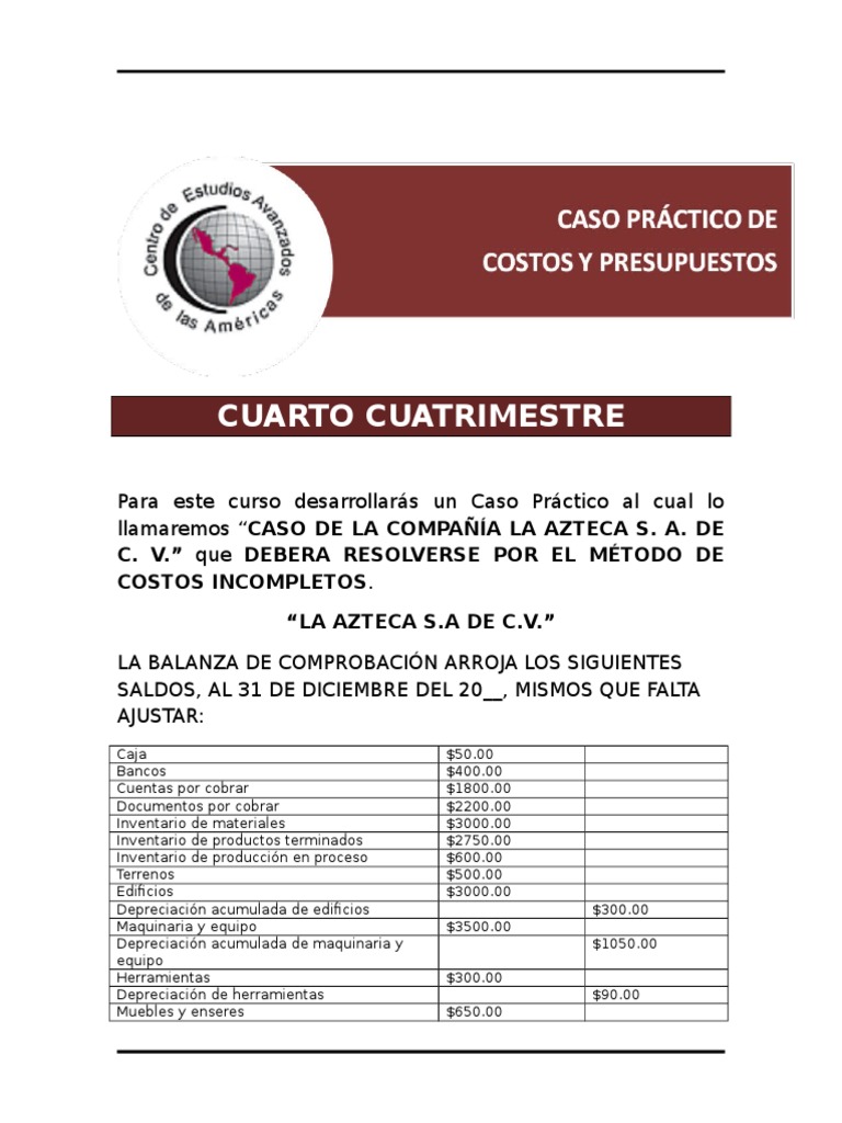 Caso Practico Costos y Presupuestos | PDF | Costo | Impuesto sobre la renta