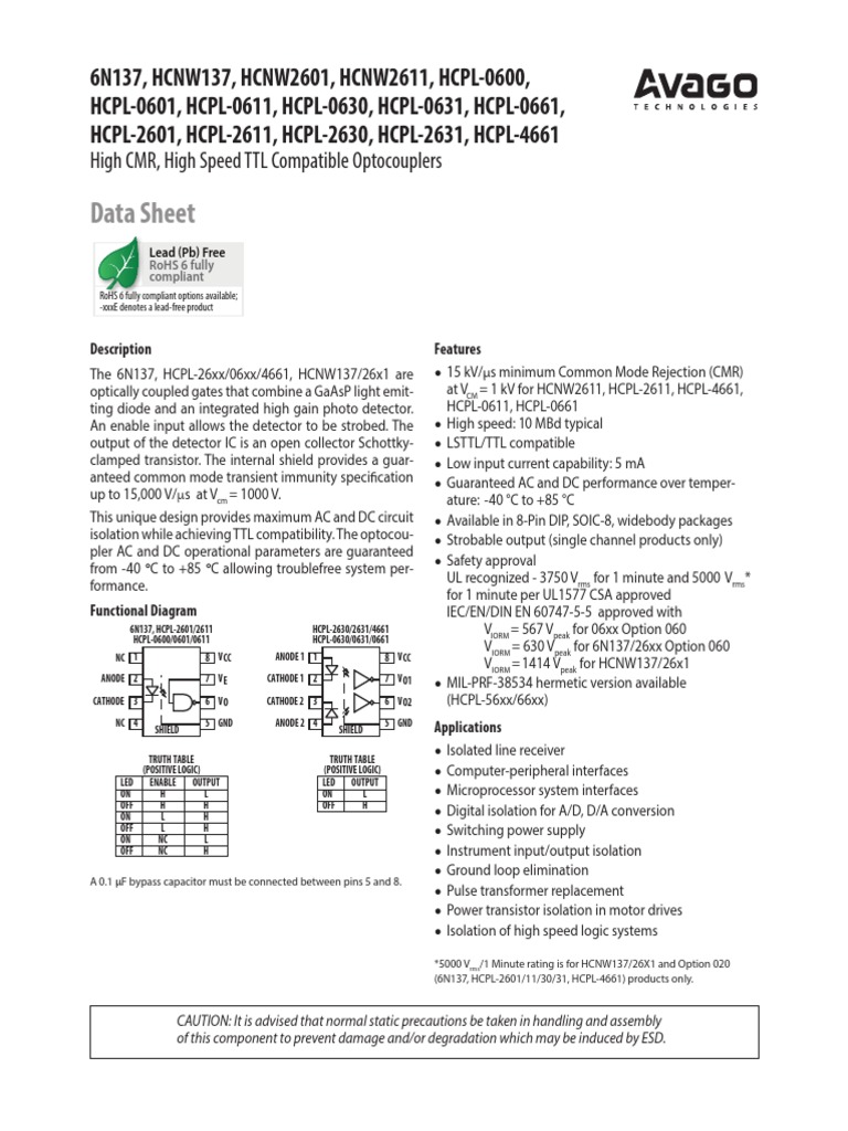 6N137 HCNW137 HCNW2601 HCNW2611 HCPL 0600 HCPL 0601 HCPL 0611 HCPL 0630 HCPL 0631 HCPL 0661 HCPL ...