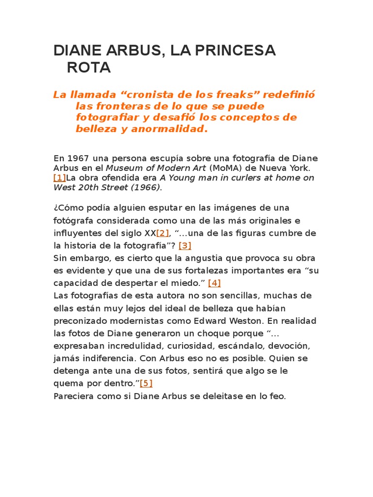 Diane Arbus, La Princesa Rota | PDF | Fotografía aérea | Suicidio