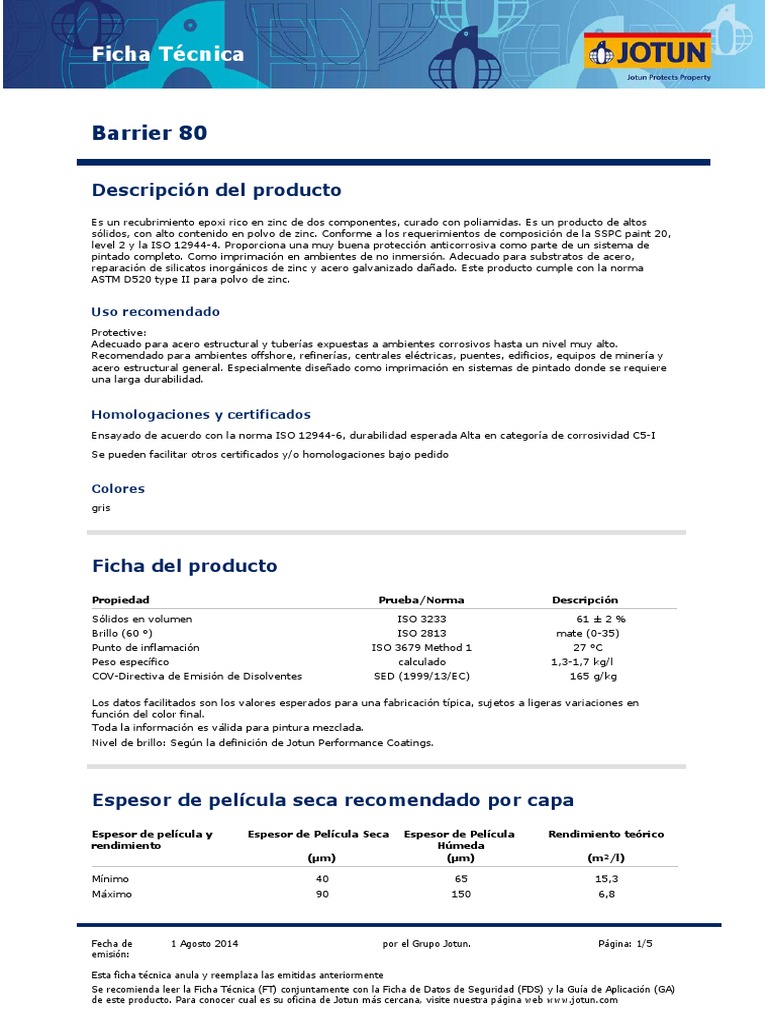 TDS 7680 Barrier 80 Esp ES | PDF | Zinc | Acero