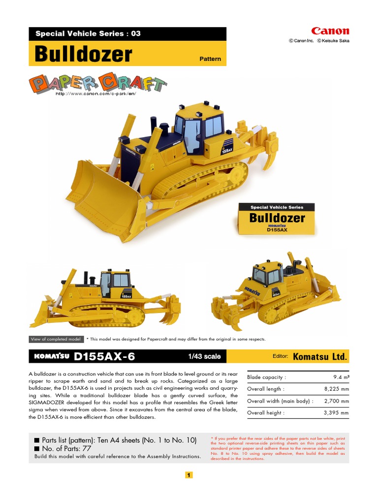 Papercraft Bulldozer Model Instructions | PDF