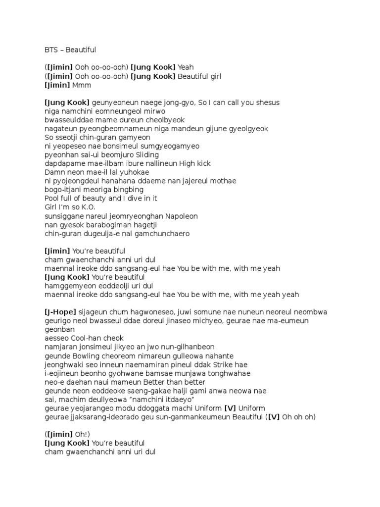 BTS Beautiful Lyrics | PDF