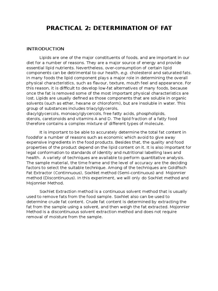 Determination of Fat (Food Analysis) | PDF | Solvent | Foods