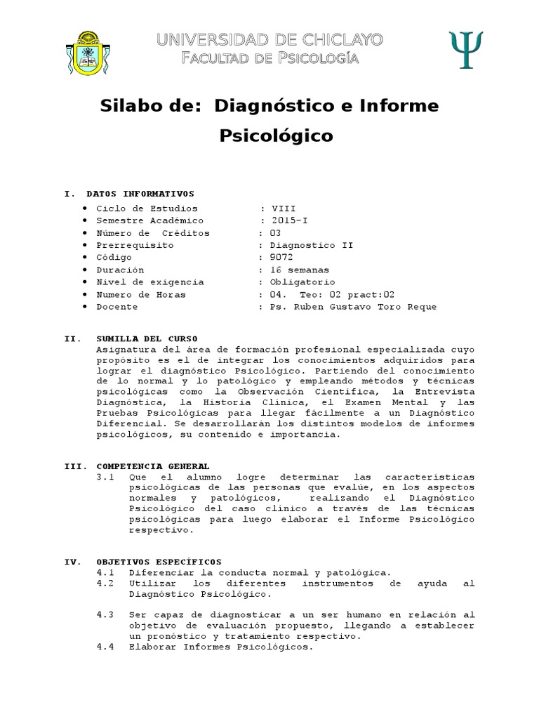 Diagnóstico e Informe Psicológico | PDF | Diagnostico medico ...