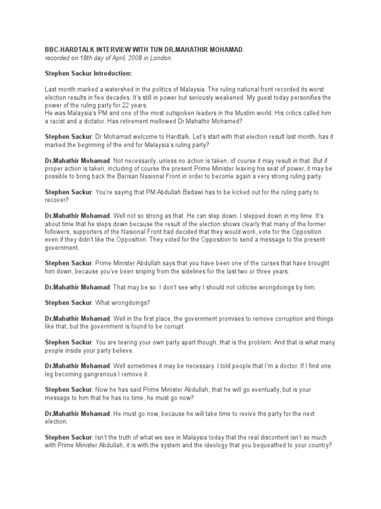 Mahathir BBC Transcript | PDF | Antisemitism | Judge