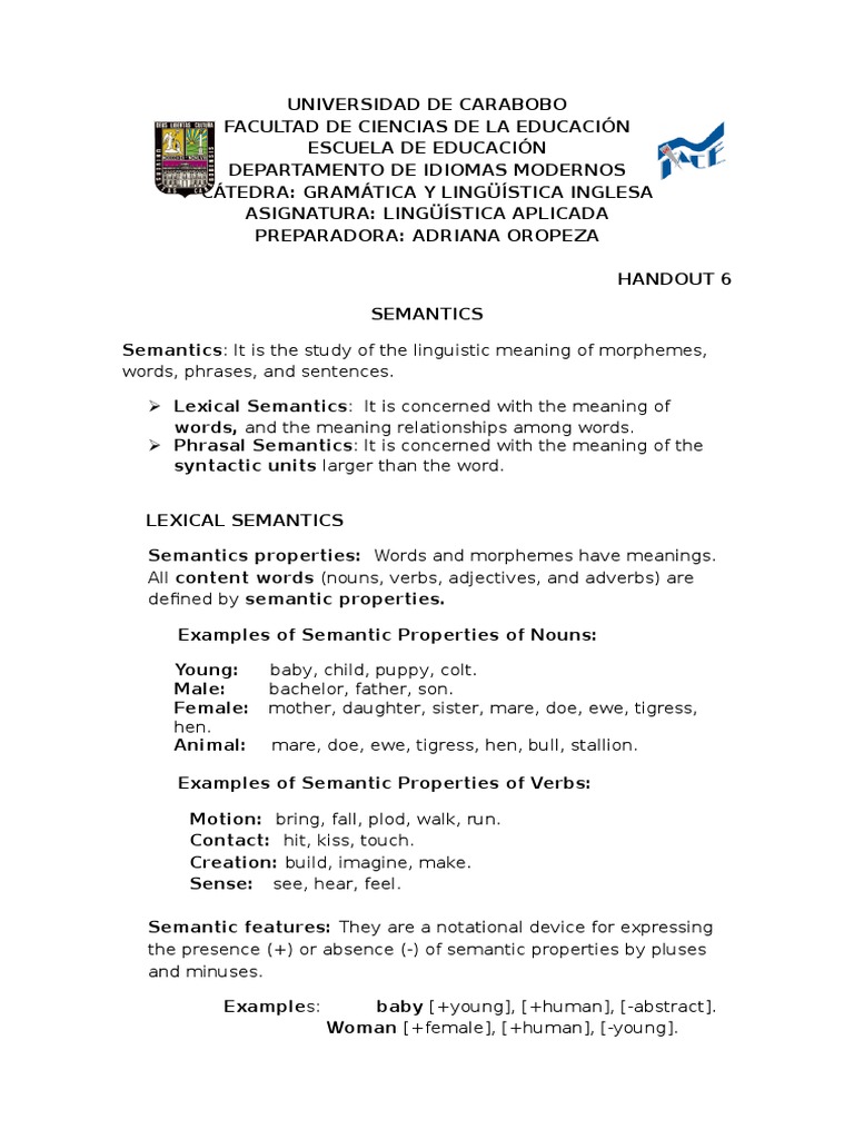 Handout Semantics | PDF | Idiom | Lexical Semantics