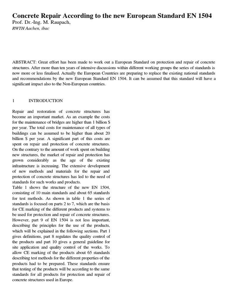 Concrete Repair Standards EN 1504 Overview | PDF | Corrosion | Concrete