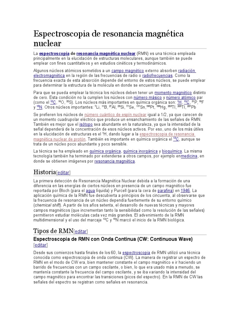 Espectroscopia de RMN: Fundamentos y Aplicaciones | PDF | Resonancia ...