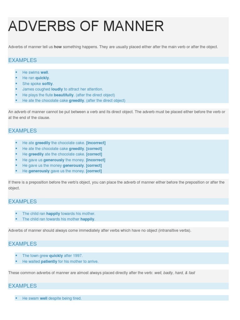 Adverbs of Manner | PDF | Adverb | Object (Grammar)