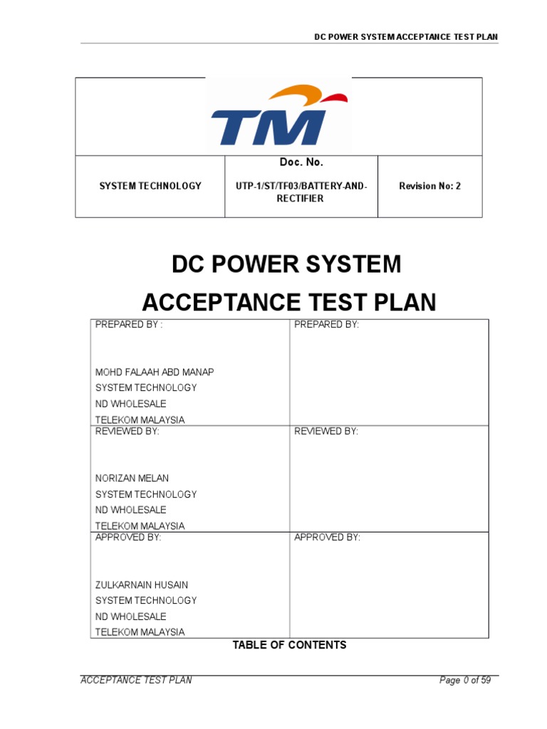 Telekom Malaysia DC System Test Rectifier Test Plan | PDF | Rectifier ...