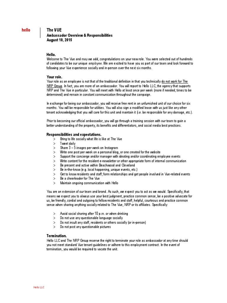 The Vue 'Employee' Contract | PDF | Employment | Business