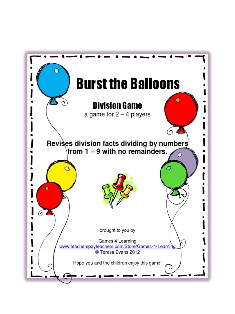 Burst The Balloons Division Game | PDF | Pedagogy | Teaching