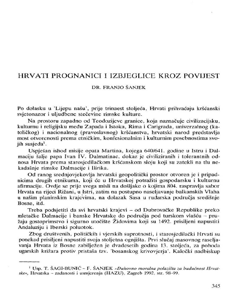 Sanjek, Franjo - Hrvati Prognanici I Izbjeglice Kroz Povijest | PDF