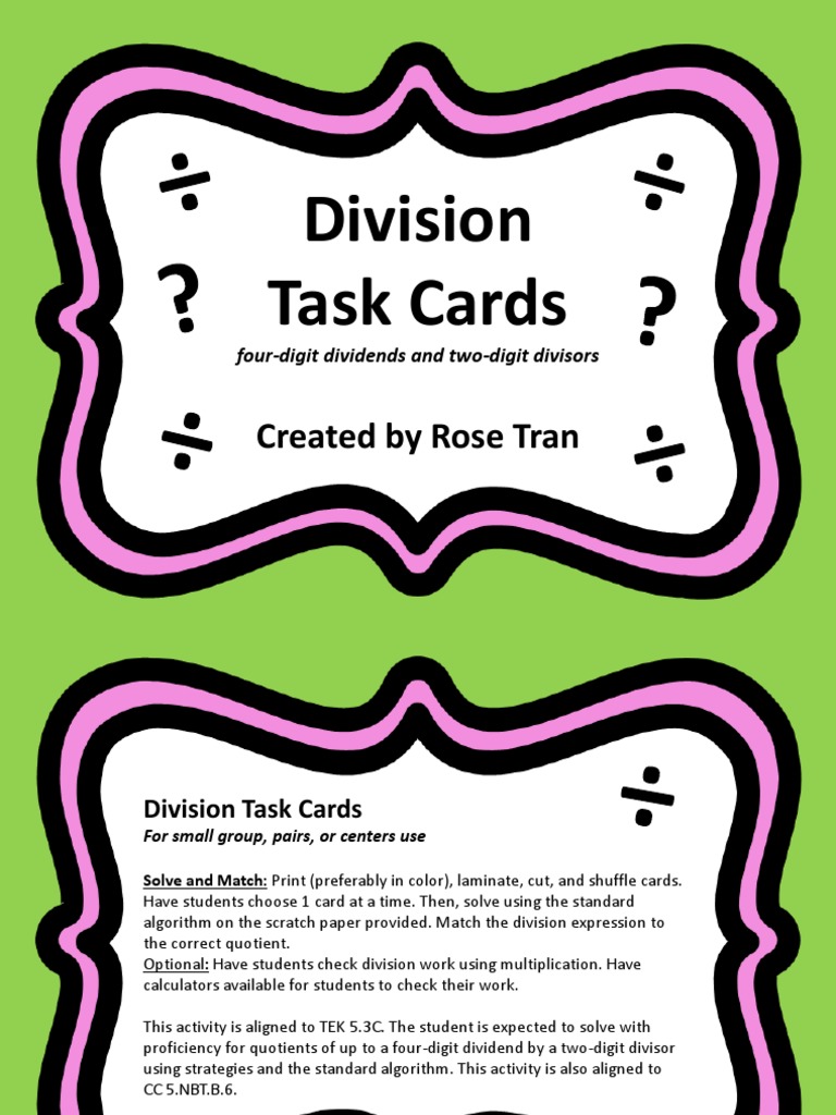 Division Task Cards: Created by Rose Tran | PDF | Career & Growth ...