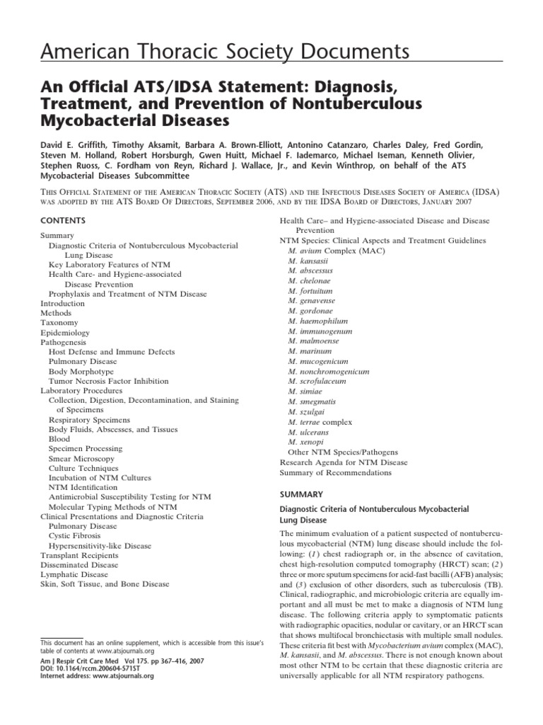 AJRCCM-ATS-IDSA-Guideline NTM-2007 PDF | PDF | Mycobacterium | Infection