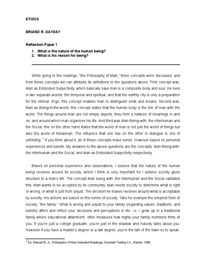 ETHICS - Reflection Paper 1 | PDF | Reason | Concept