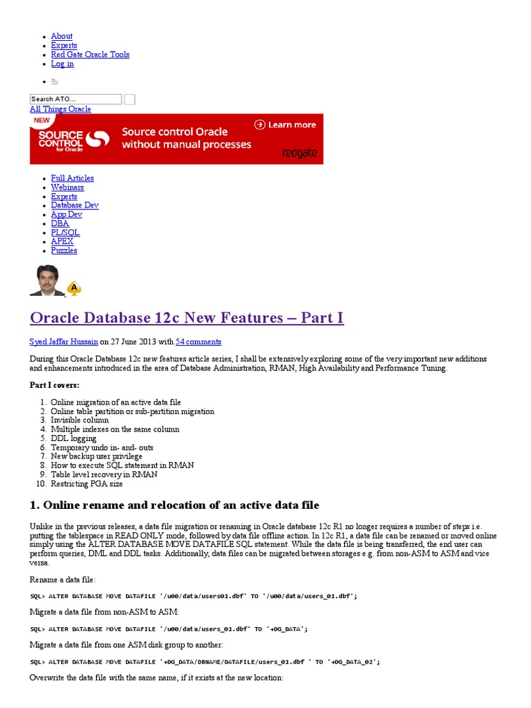 Oracle Database 12c New Features - Part 1 | PDF | Database Index | Databases