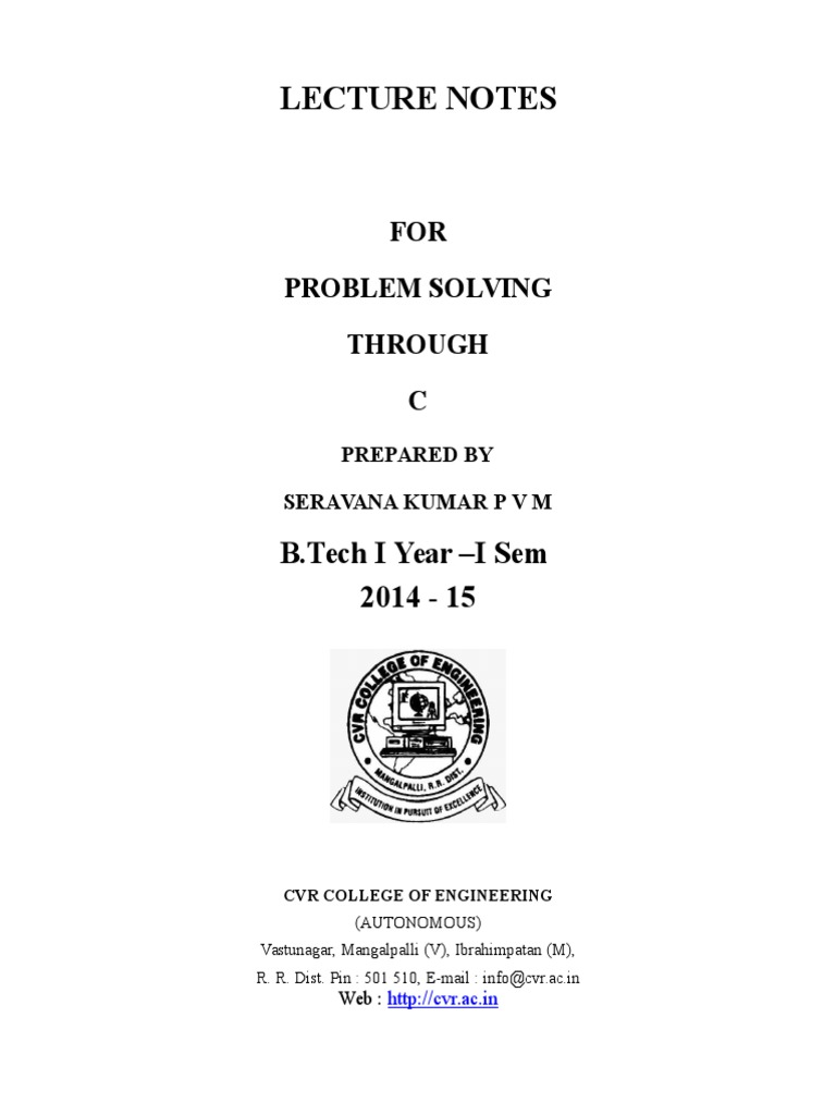 Psc Lecture Notes Pdf C Programming Language Pointer Computer 1798