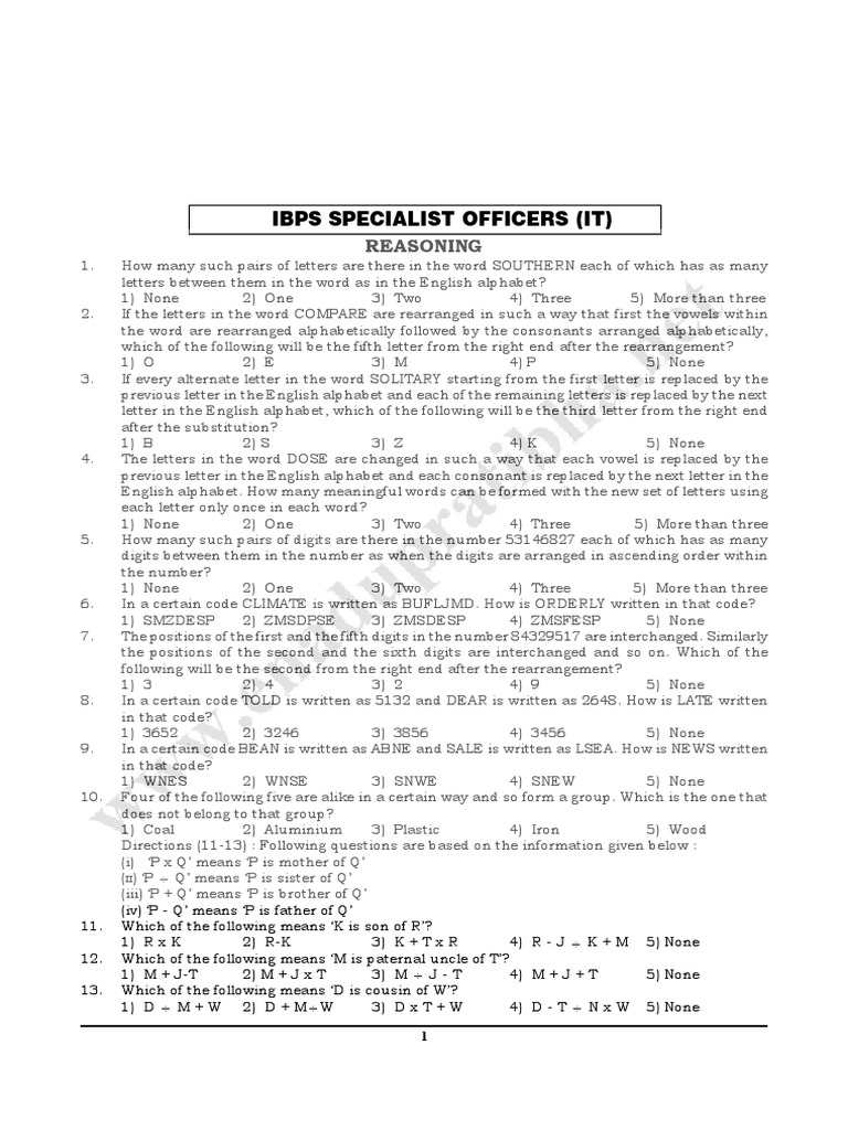 IBPS IT Officer Question Paper 1 | PDF