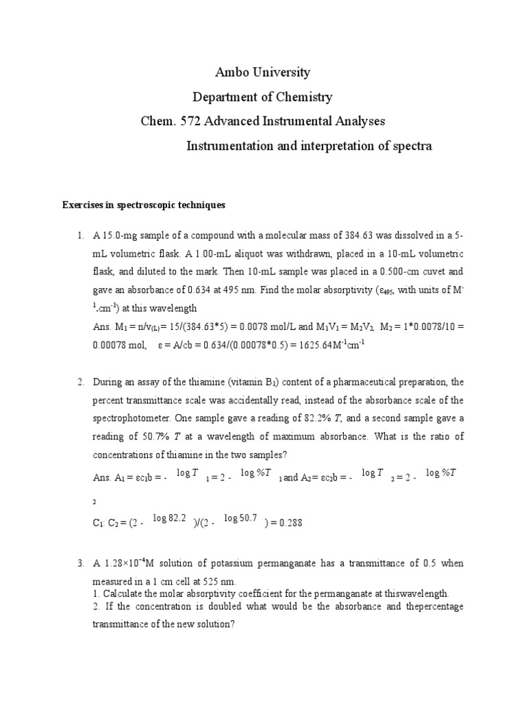 Exercises For Spectroscopic Techniques-Ambo 2012 | PDF | Nuclear ...
