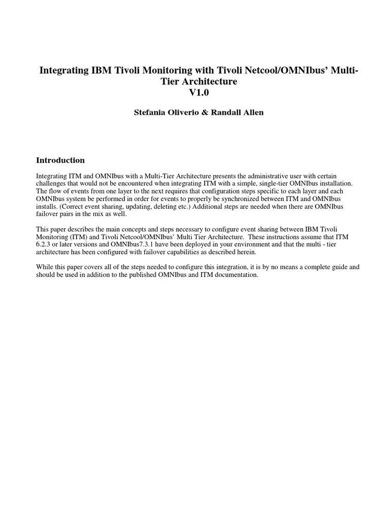 ITM Integration With Omnibus Multi Tier Architecure v1 | PDF ...