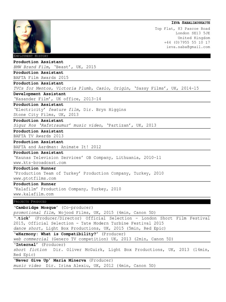 Ieva - DS - CV - 2015 | PDF | Lithuania | Leisure